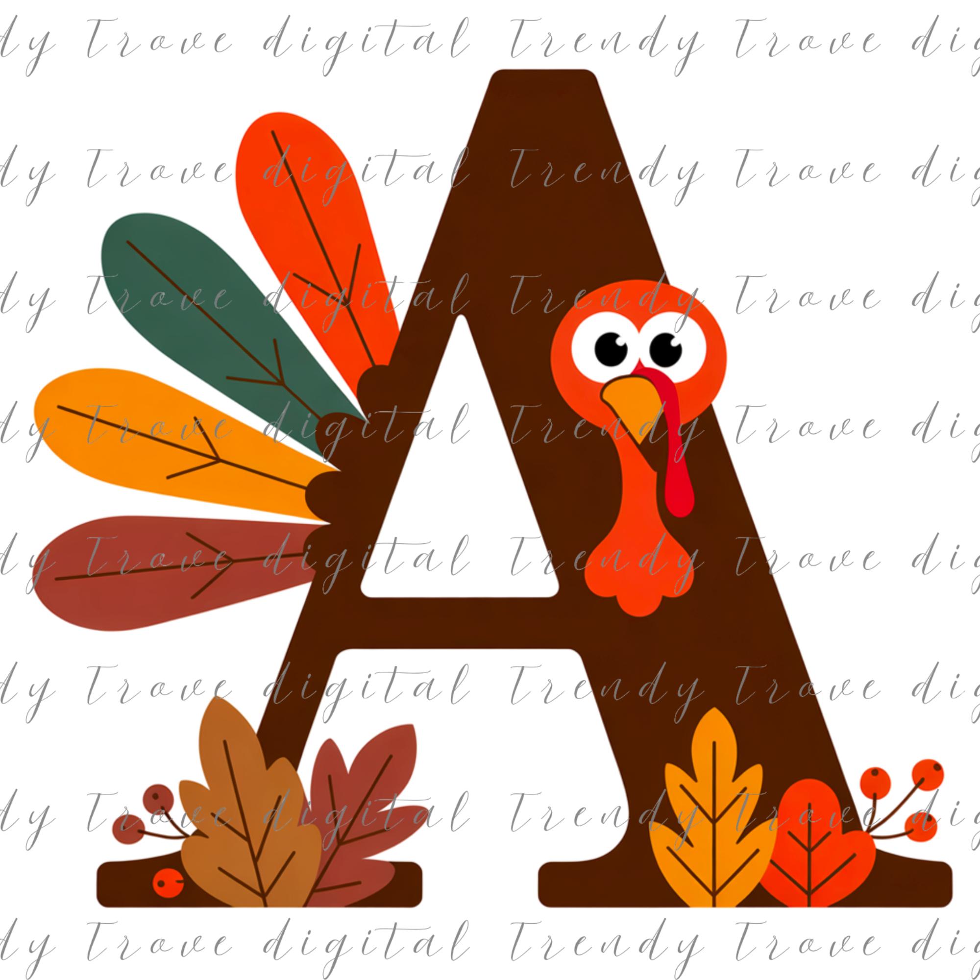 Turkey Alphabet PNG Bundle: Thanksgiving Classroom Letters A–Z for ...
