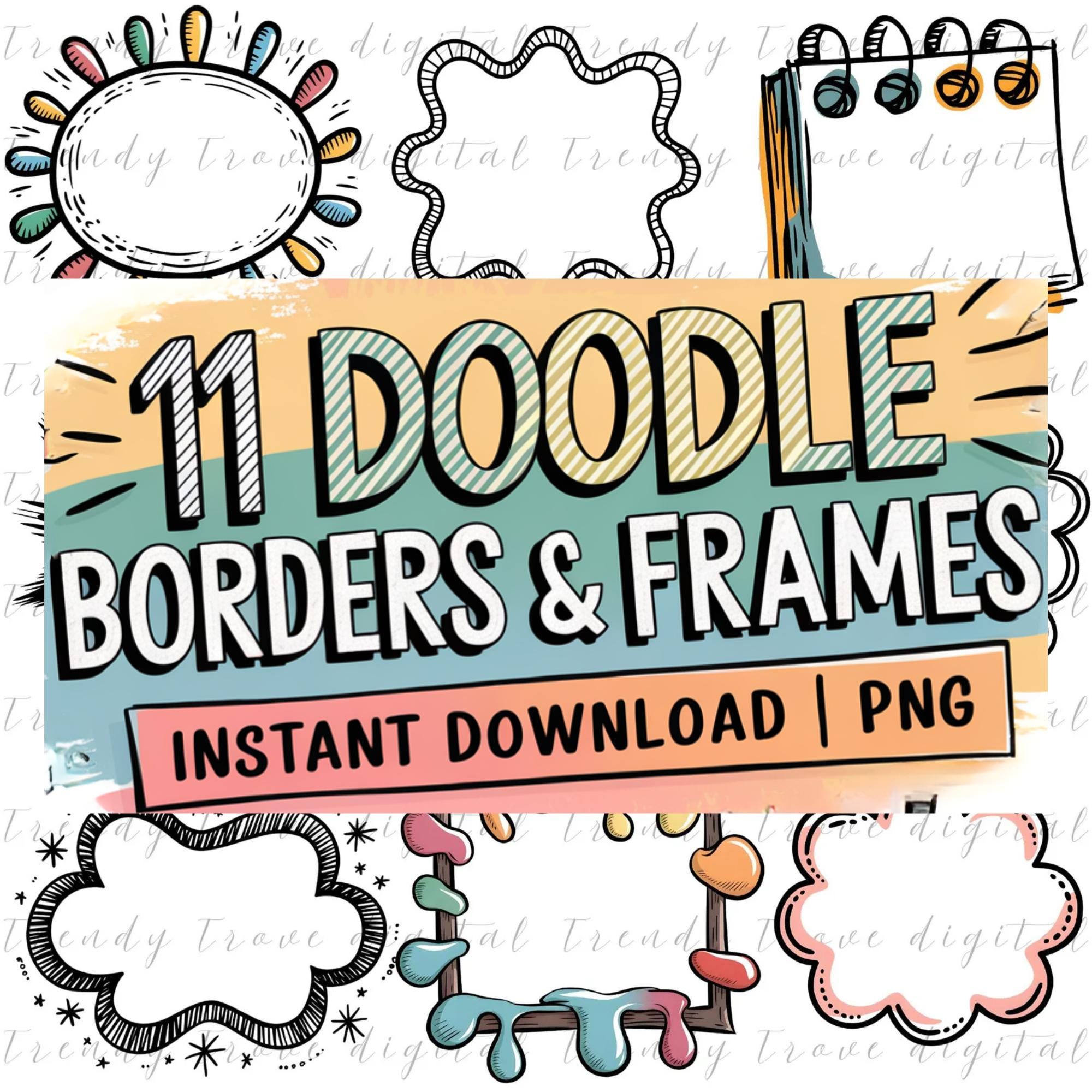 Hand-drawn Doodle Frames: Classroom Clipart, Planner Borders (PNG, SVG ...