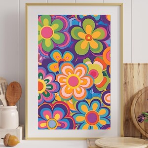 70s Retro Floral Digital Paper, Flower Seamless Pattern, Vintage ...