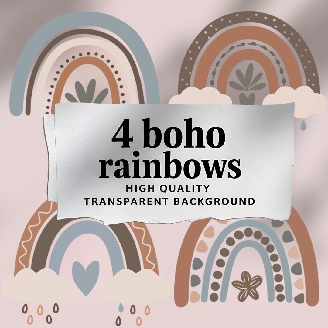 Boho Rainbow Clipart: Neutral Nursery Decor PNG (digital Download) - Etsy