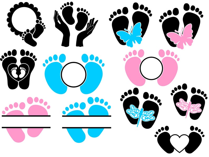 Newborn Baby Boy and Girl Foot Prints, Monograms, Newborn Elements, New ...