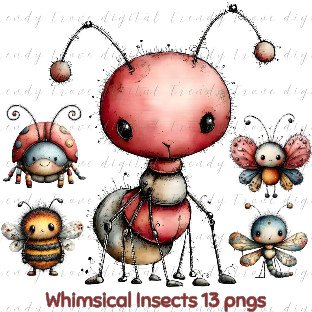Insect Clipart Bundle, Whimsical Bug PNG Files - Etsy