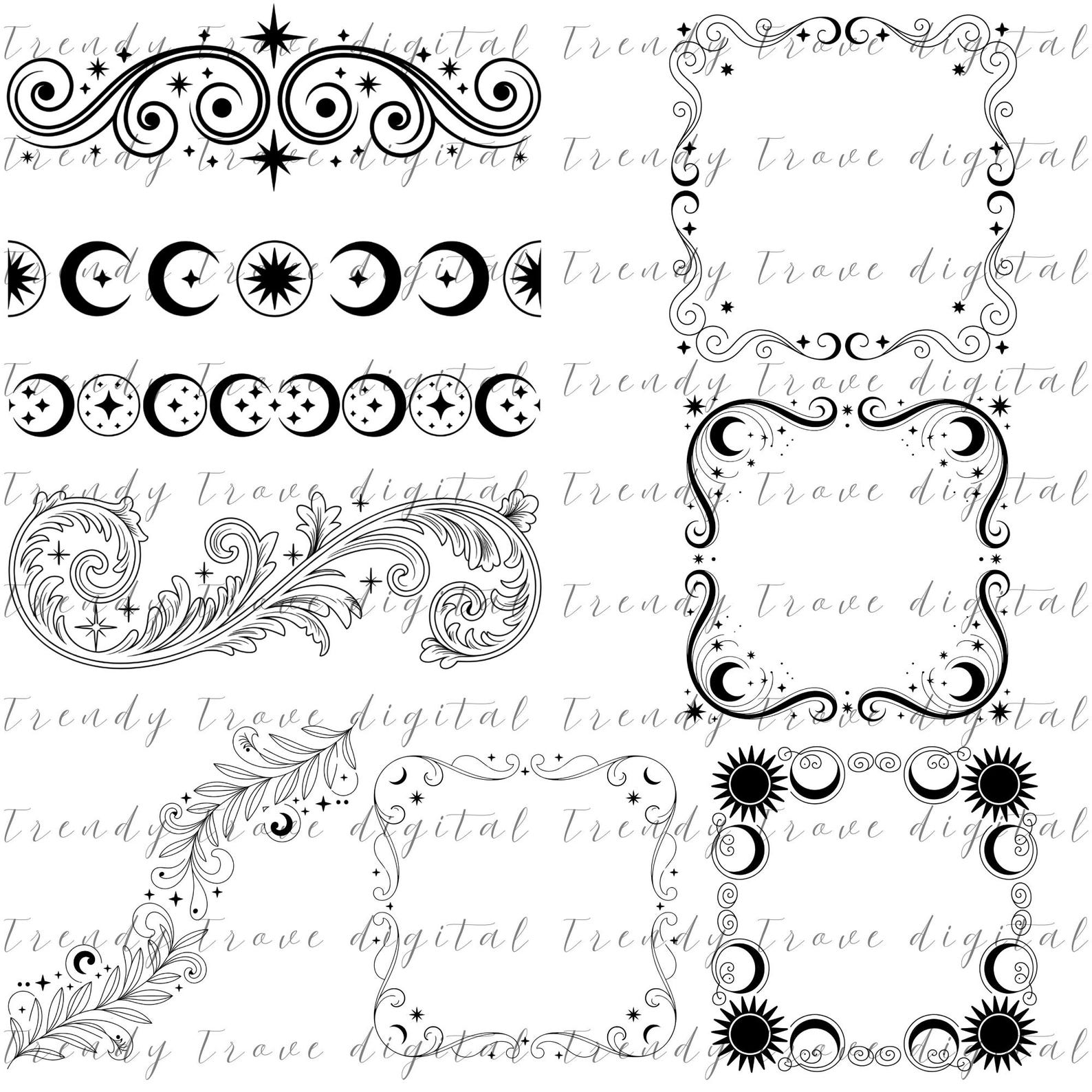 Celestial SVG Border Bundle: Star & Moon Frames for Cricut, Laser ...