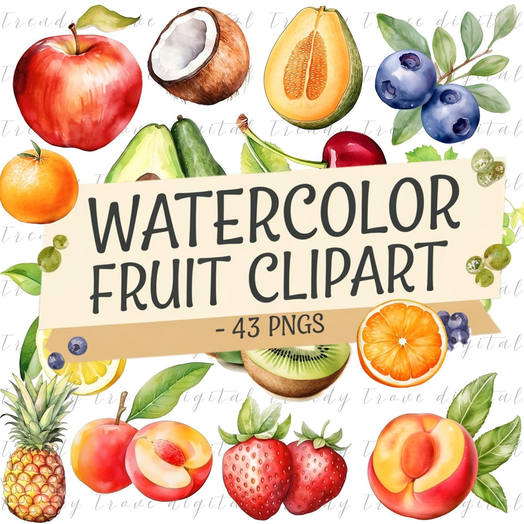 Watercolor Fruit Clipart PNG, Tropical Fruit Illustrations, Citrus ...