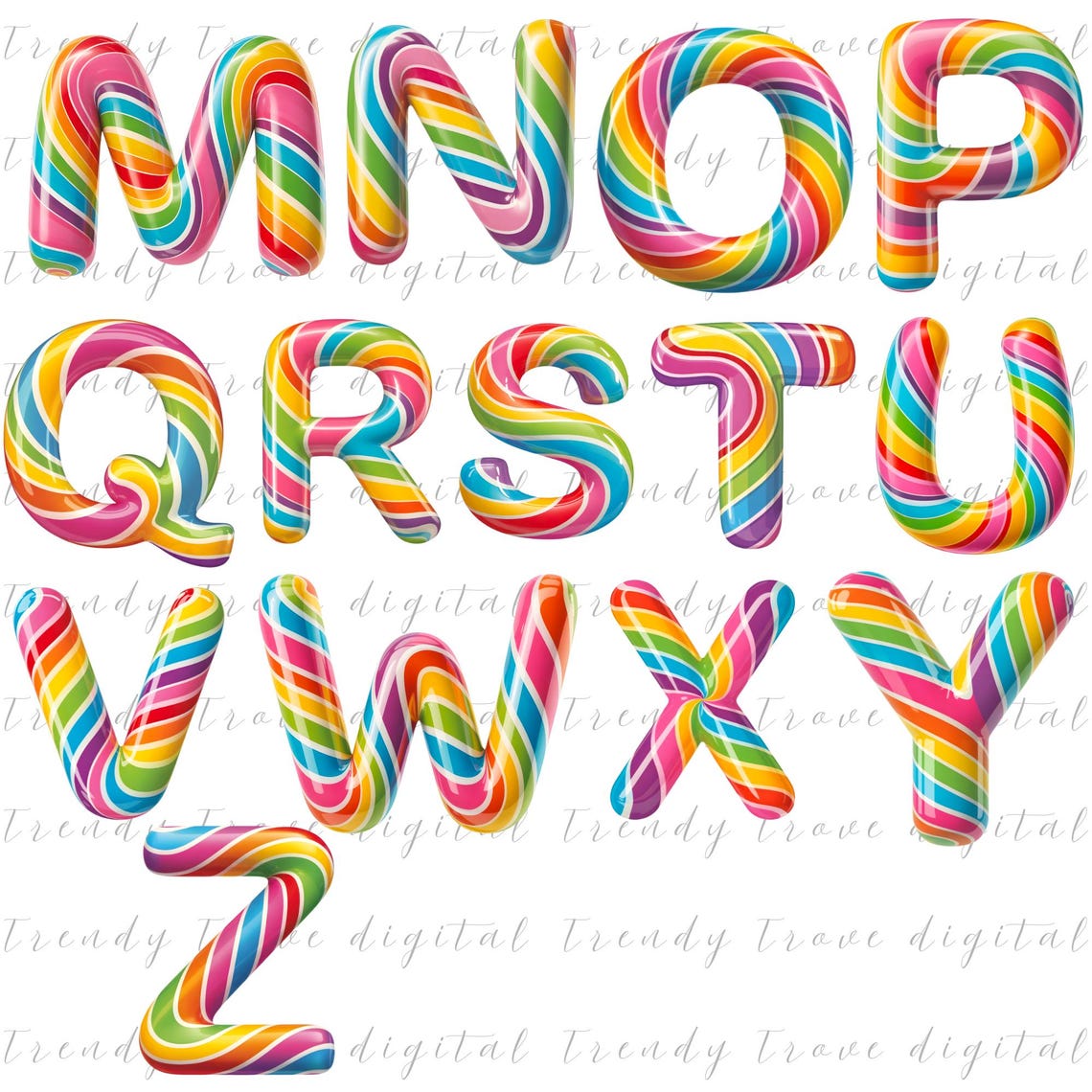 Rainbow Lollipop Alphabet PNG Bundle: Candy Letters for Crafts (digital ...