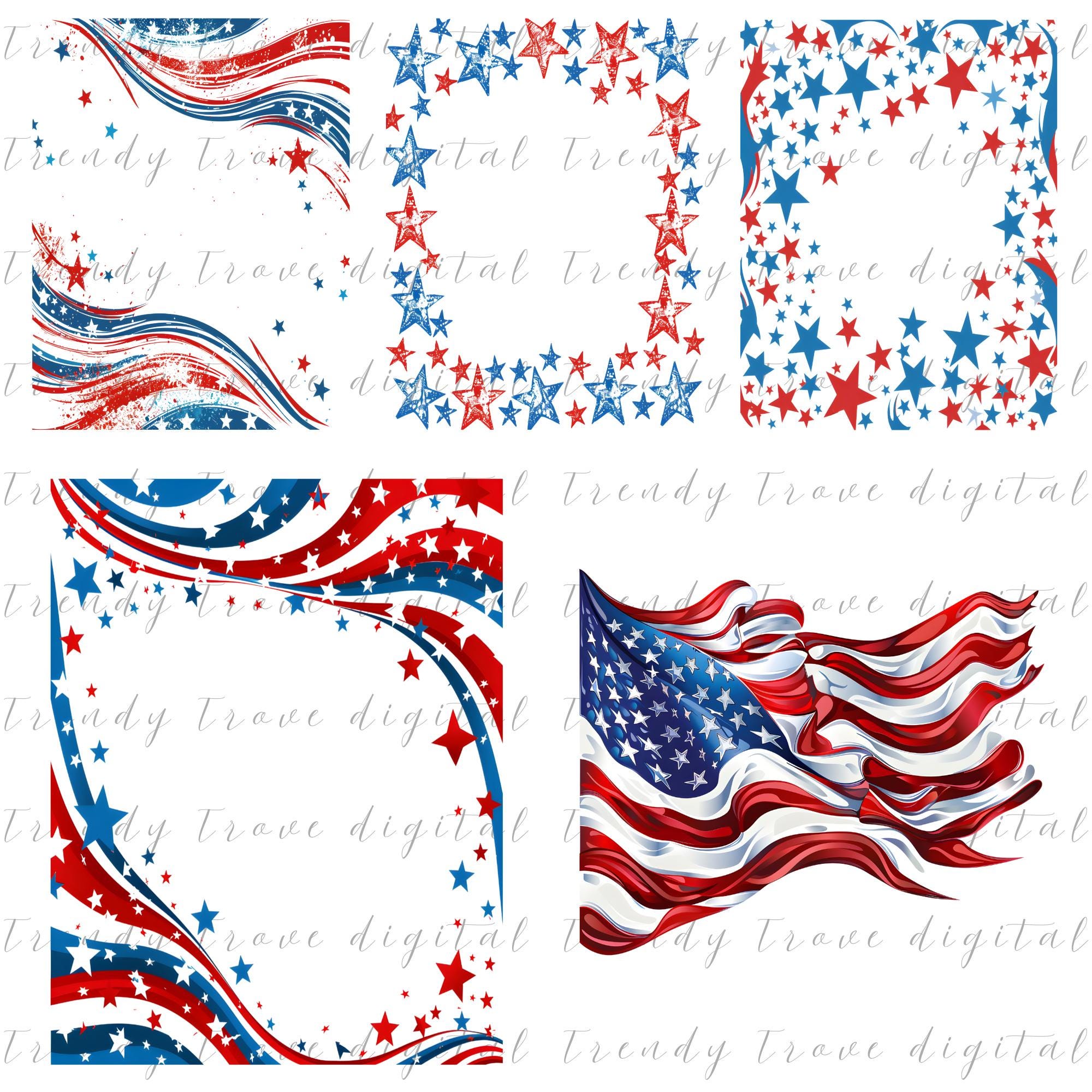 4th of July Borders & Frames: Patriotic Clipart PNG Bundle (digital ...