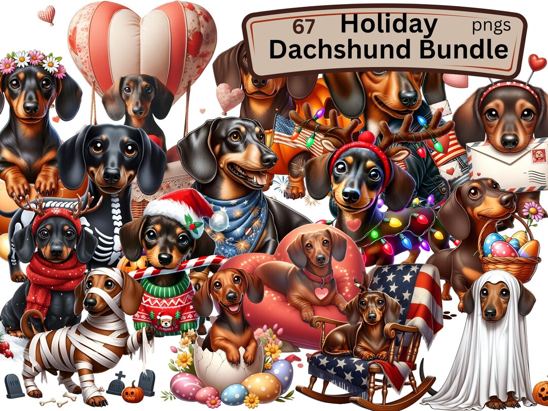 Dachshund Clipart Bundle, Christmas Dachshunds, Valentines, Easter ...