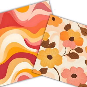 Retro Groovy Paper Patterns Digital Scrapbook Rainbow Birthday 70s ...