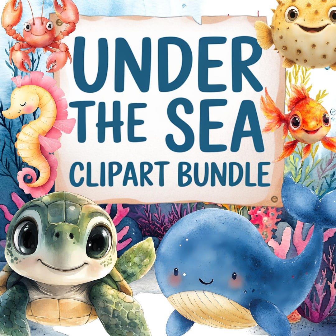 Watercolor Sea Animal Clipart PNG Bundle: Ocean Creatures (digital ...