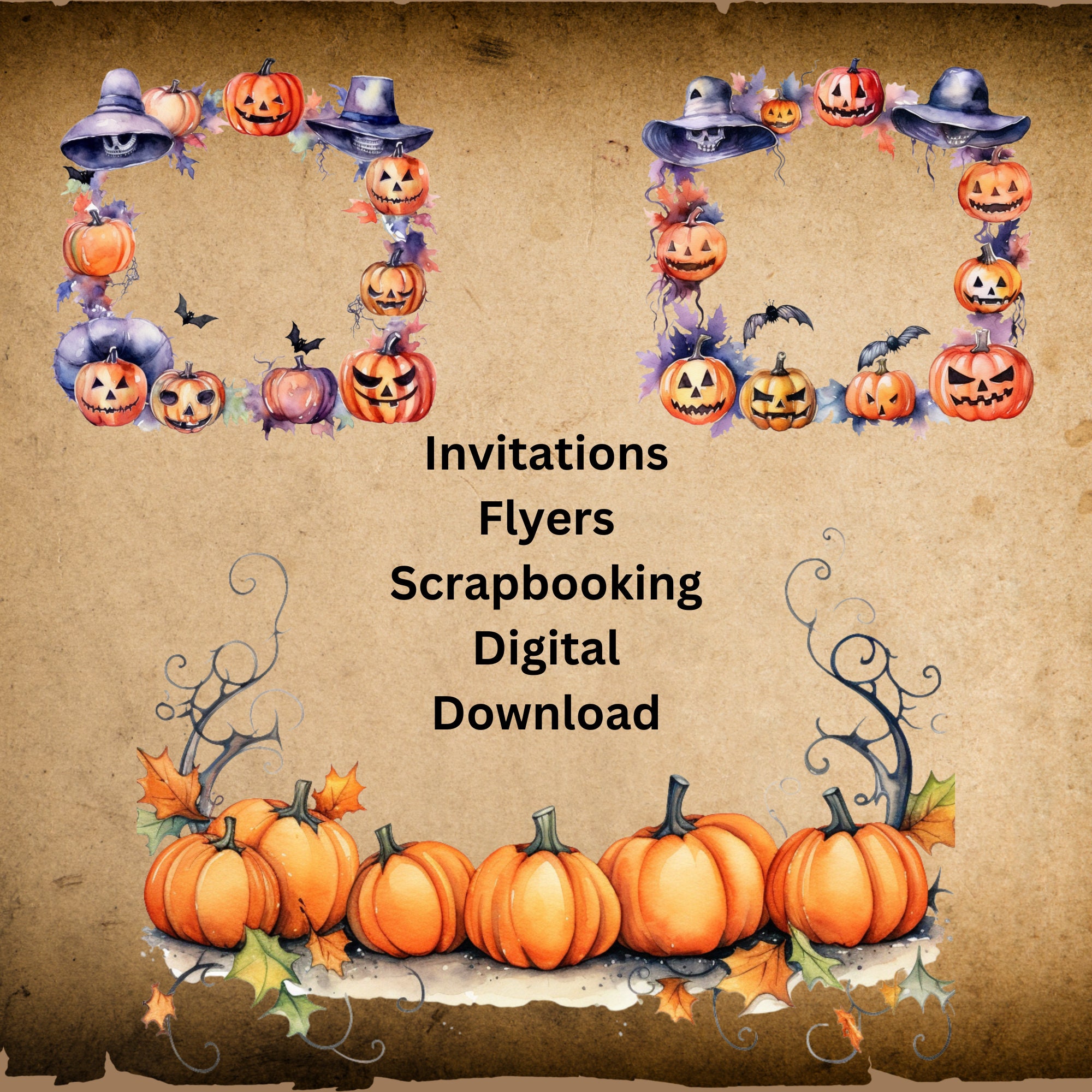 Watercolor Halloween Borders Clipart Set Spooky Decor - Etsy