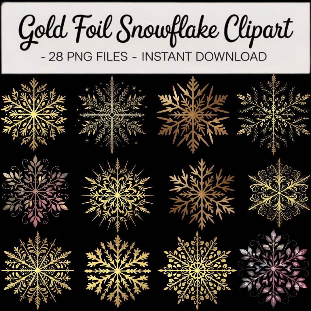 Gold Foil Snowflake Clipart: Winter PNG Bundle (digital Download) - Etsy