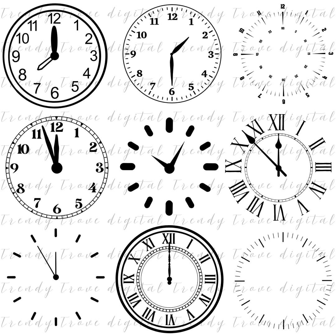 12 Clock Face SVG Bundle, Vintage and Modern Clock Faces, Roman Numeral ...