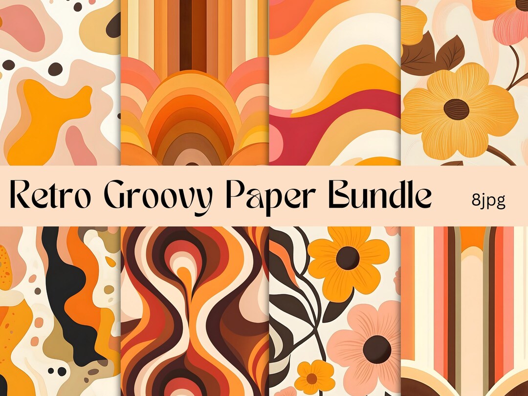 Retro Groovy Paper Patterns Digital Scrapbook Rainbow Birthday 70s ...