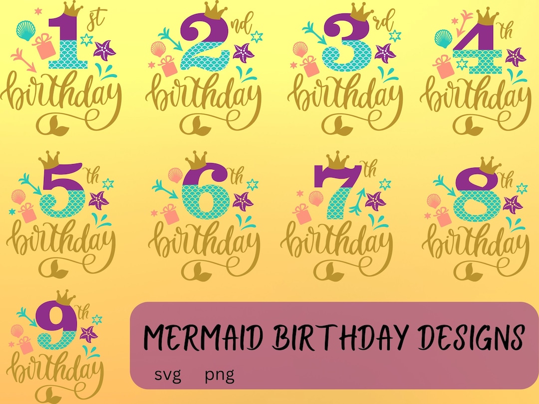 Mermaid Birthday Numbers SVG PNG Bundle: Under the Sea Party Decor ...