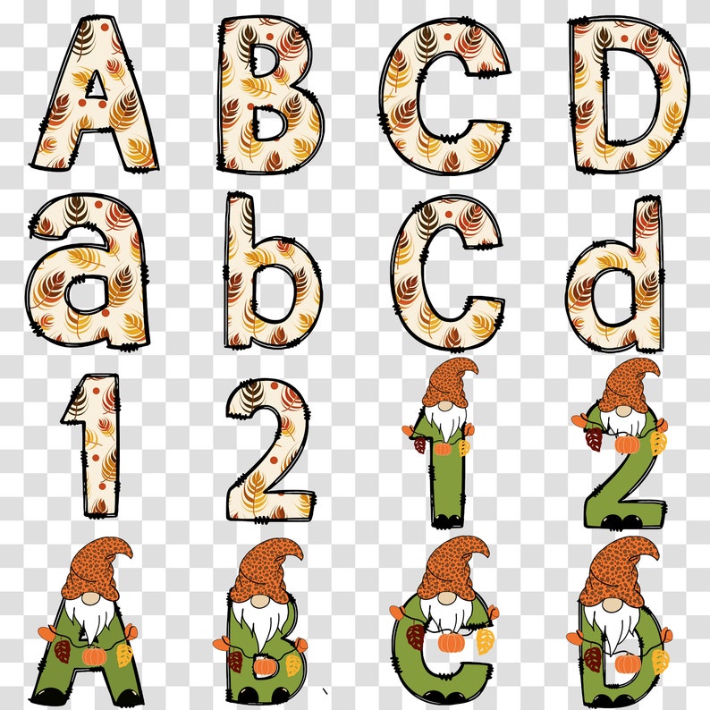 Thanksgiving Gnome Alphabet Letters, Fall Doodles & Fonts, PNG Digital ...