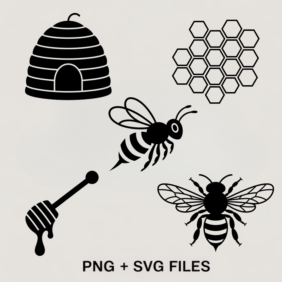 Bee SVG Bundle: Honeycomb, Beehive & Honey Dipper (SVG + PNG) - Etsy