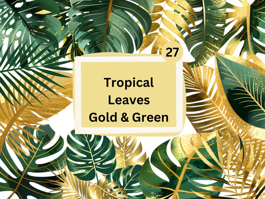 Tropical Gold & Green Leaves Clipart for Commercial Use, Png Files - Etsy
