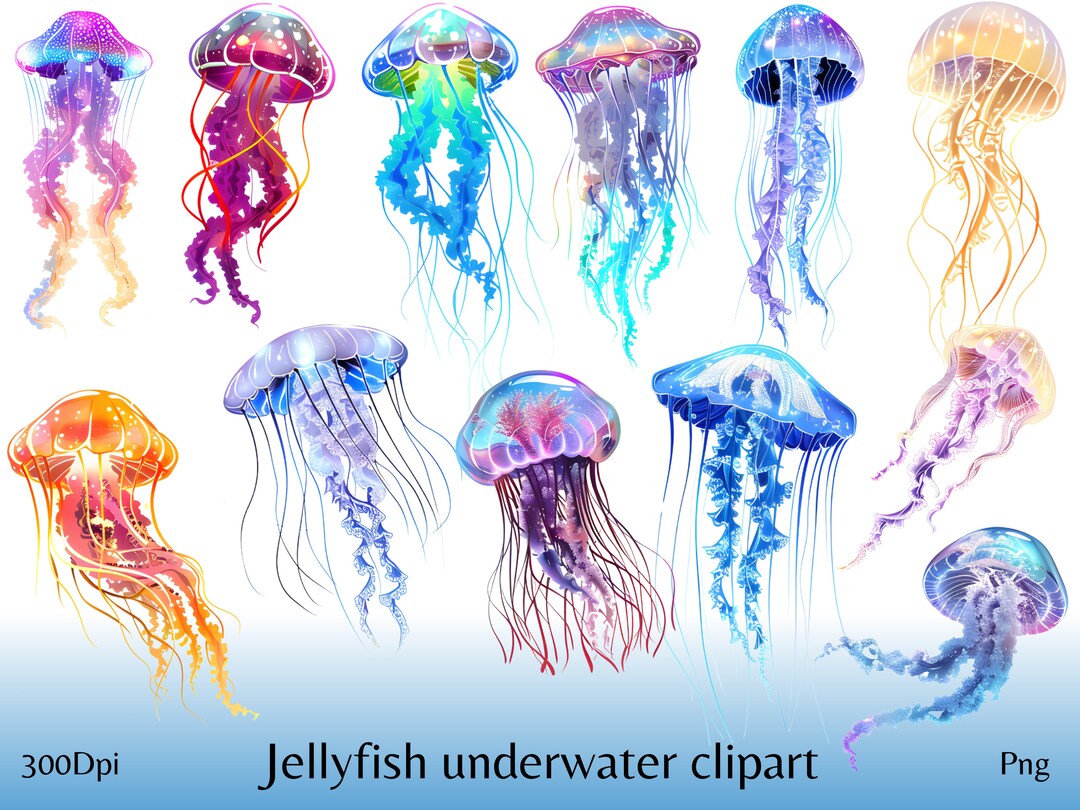 Watercolor Jellyfish Clipart, Cute Nautical Ocean Animals PNG Clip Art ...