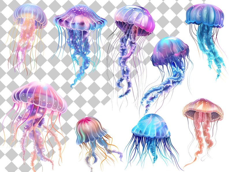 Watercolor Jellyfish Clipart, Cute Nautical Ocean Animals PNG Clip Art ...