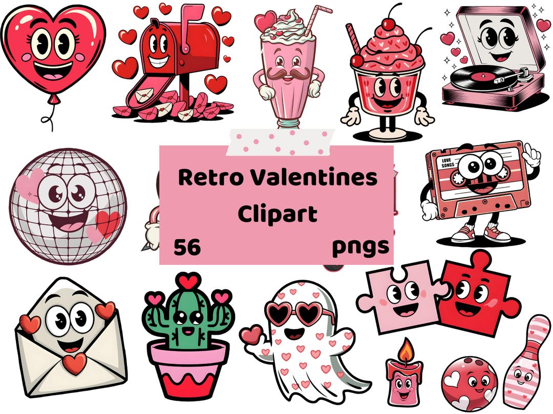 Retro Valentine PNG Clipart Bundle: Groovy Designs (56 PNG) - Etsy
