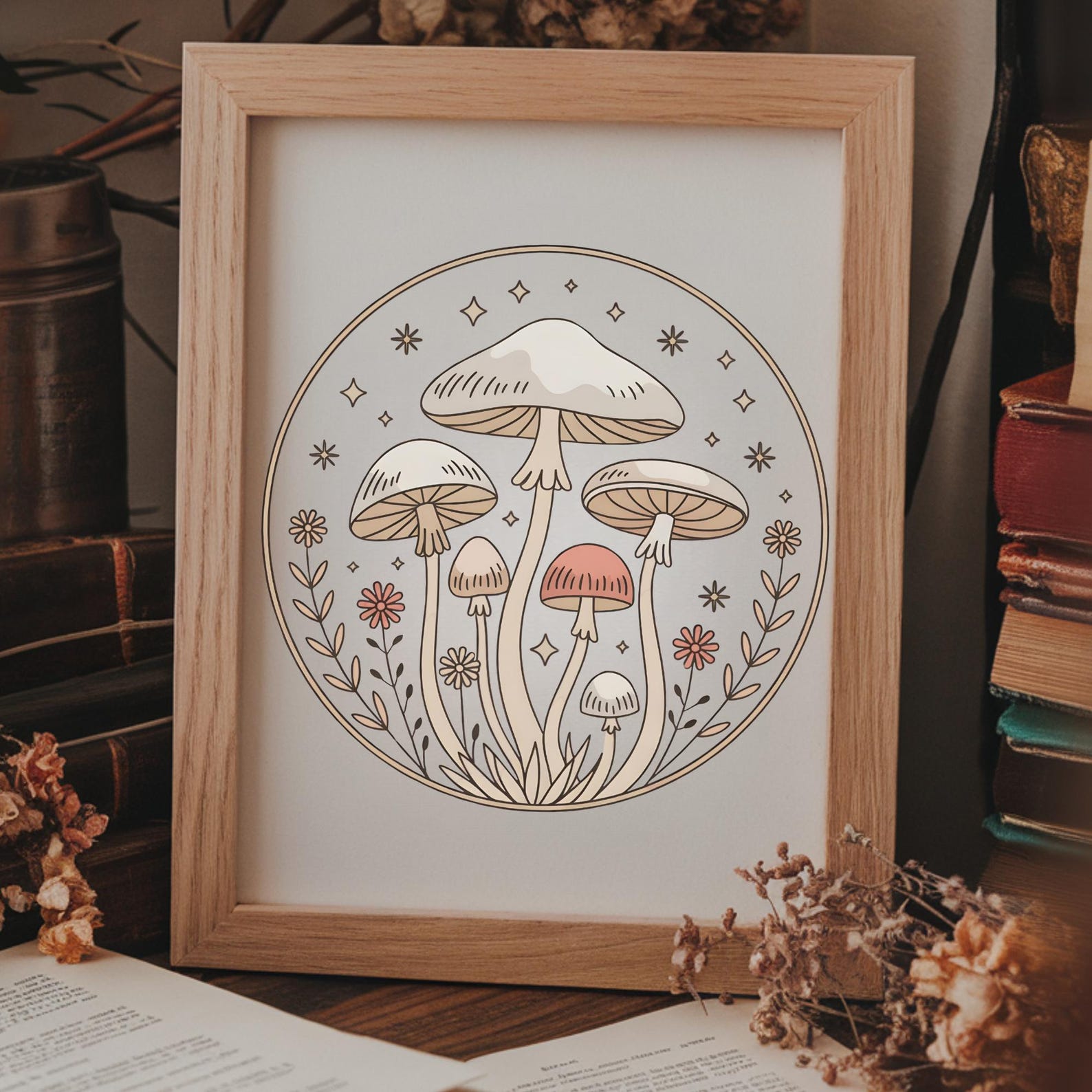 Boho Mushroom Borders & Frames: Forest Clipart Bundle (SVG, PNG ...