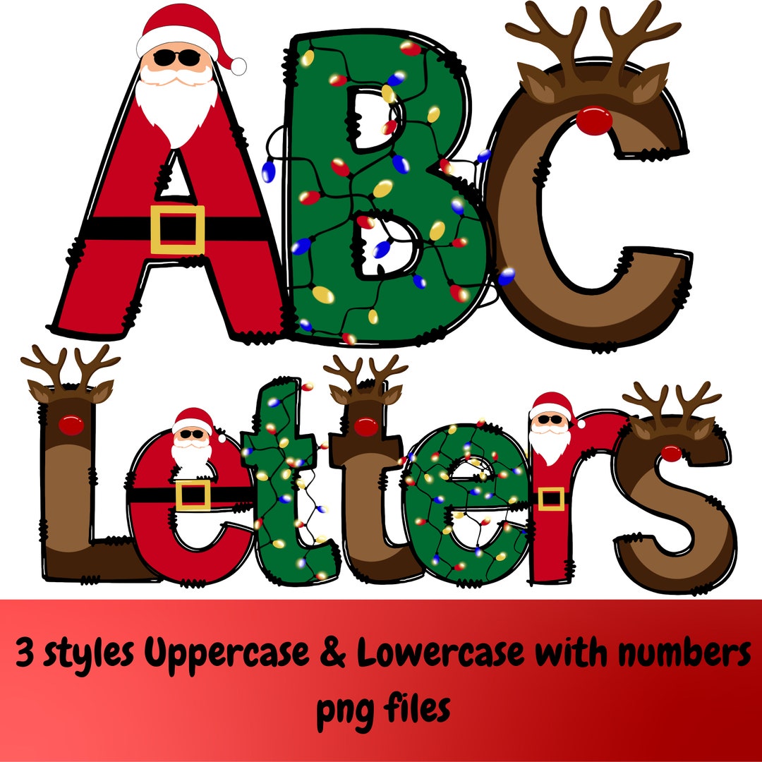 Christmas Alphabet Doodles, Santa, Reindeer, Christmas Lights ...