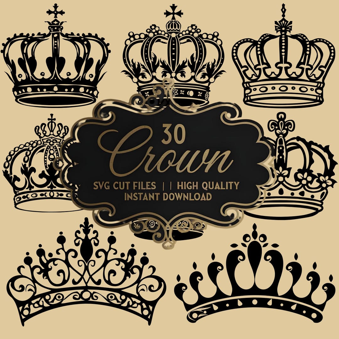 Crown SVG Bundle: King, Queen, Tiara - Cricut & Silhouette Cut Files - Etsy