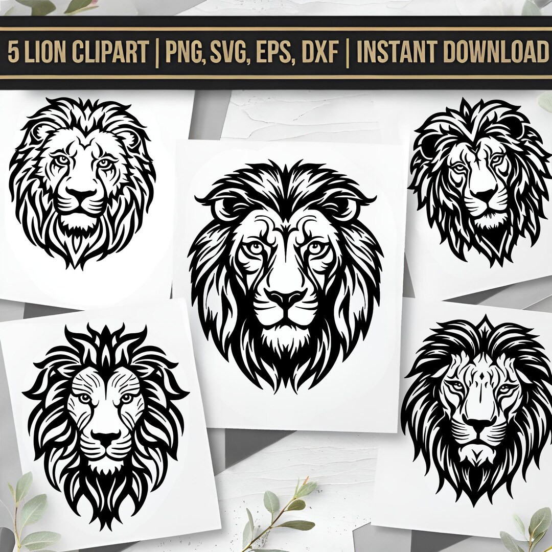 Tribal Lion Head SVG Bundle: Roaring Lion Clipart, Tattoo Design - Etsy