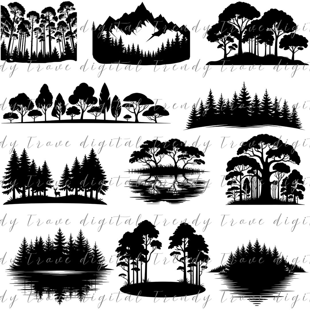Forest Silhouette SVG Bundle, Tree Line Landscape Cut Files, Nature ...