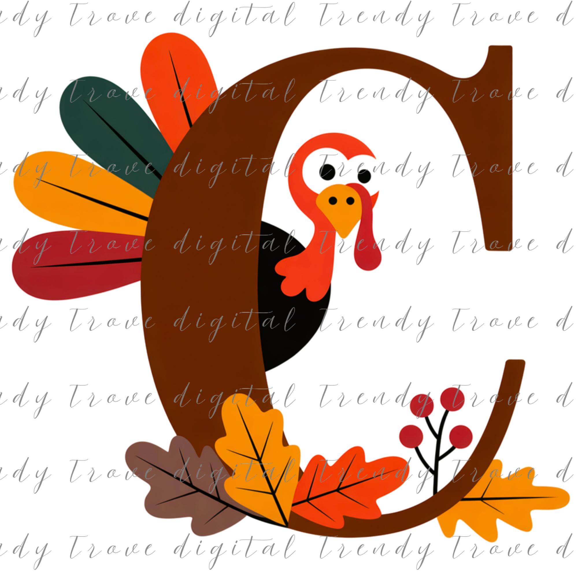 Turkey Alphabet PNG Bundle: Thanksgiving Classroom Letters A–Z for ...