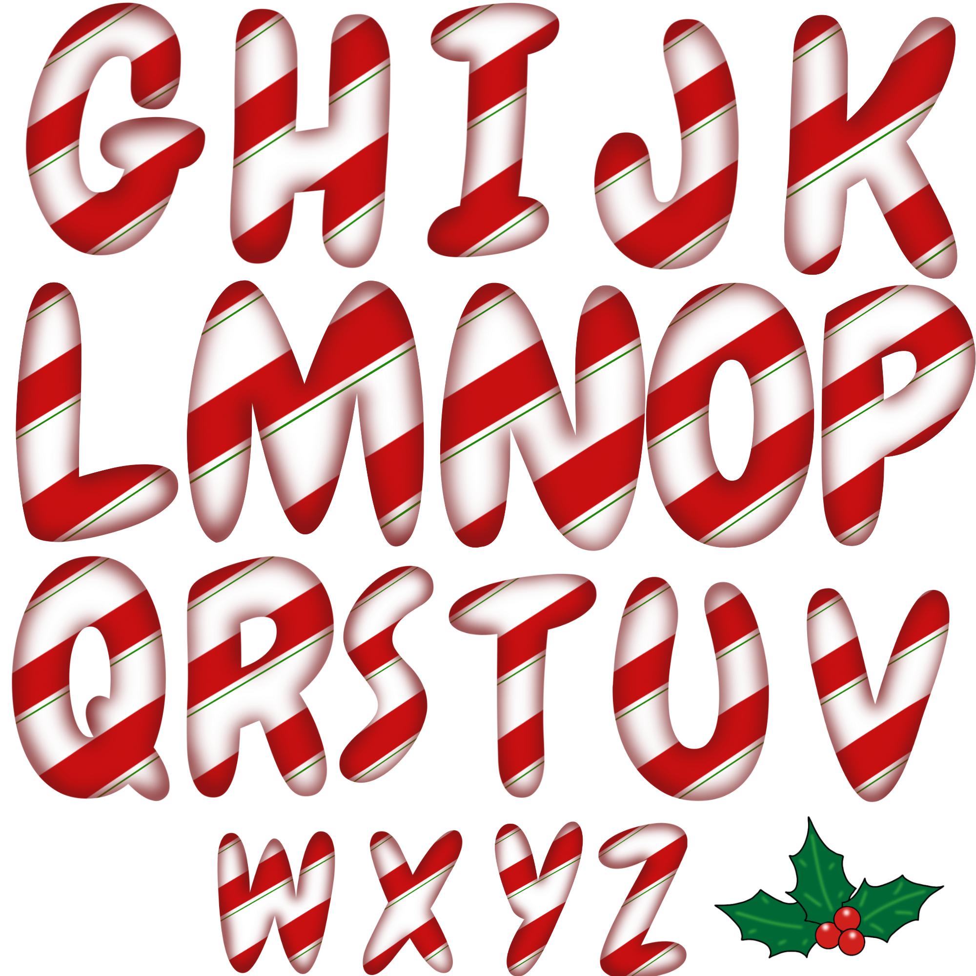 Candy Cane Alphabet PNG: Christmas Letters & Numbers Clipart (digital ...