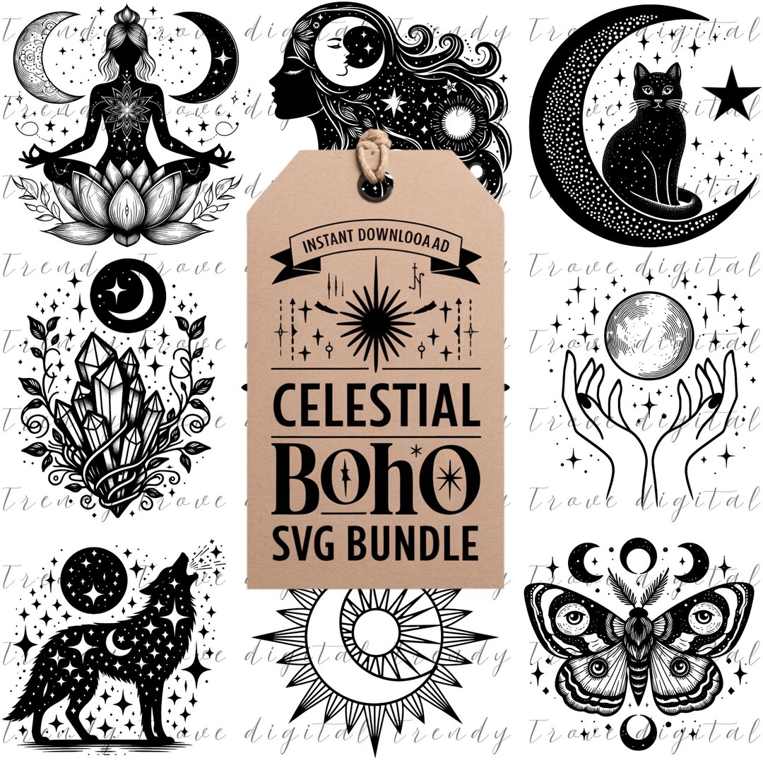 Celestial Boho SVG Bundle: Moon, Sun, Stars Clipart (digital Download ...