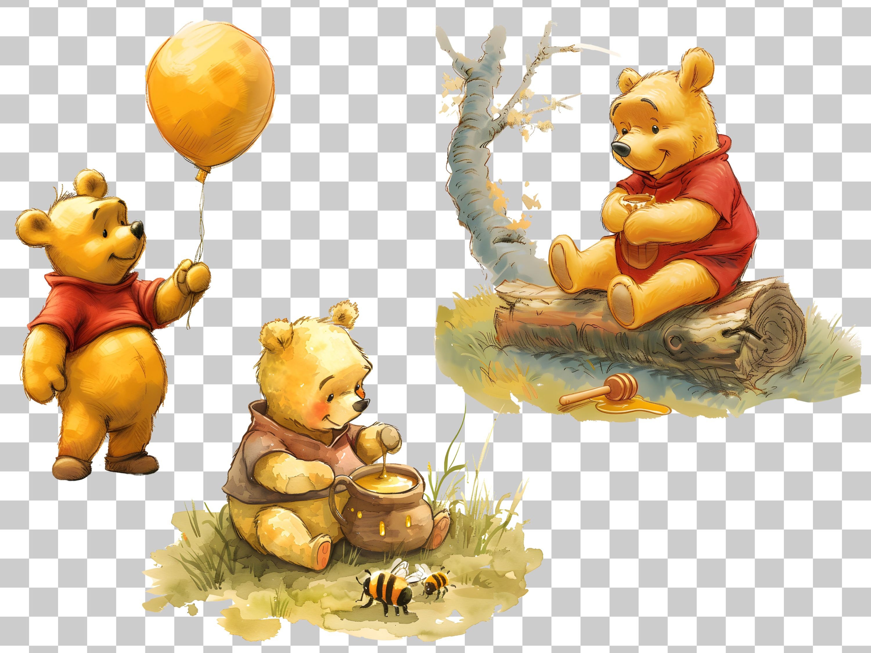 Honey Bear Watercolor Digital Clipart, Bear With Honey Pot Png, Cute ...