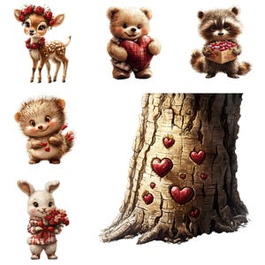 Valentine’s Woodland Animals Clipart, Cute Forest Creatures, Winter ...