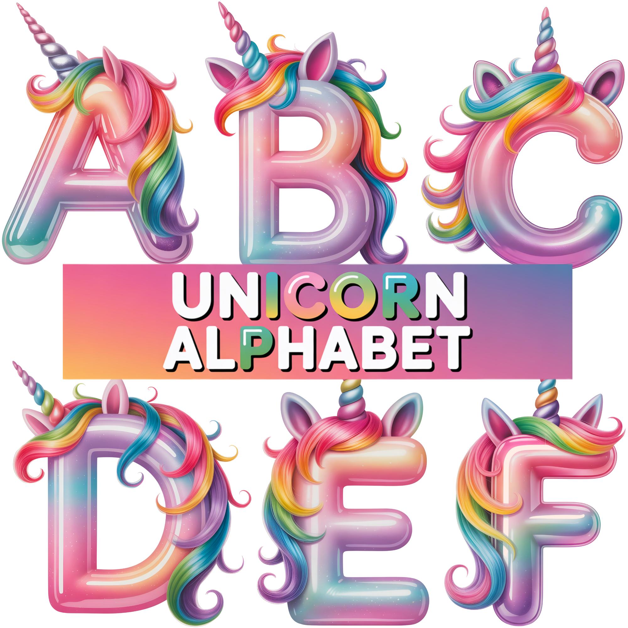 Unicorn Alphabet PNG Bundle: Pastel Rainbow Letters Clipart (digital ...