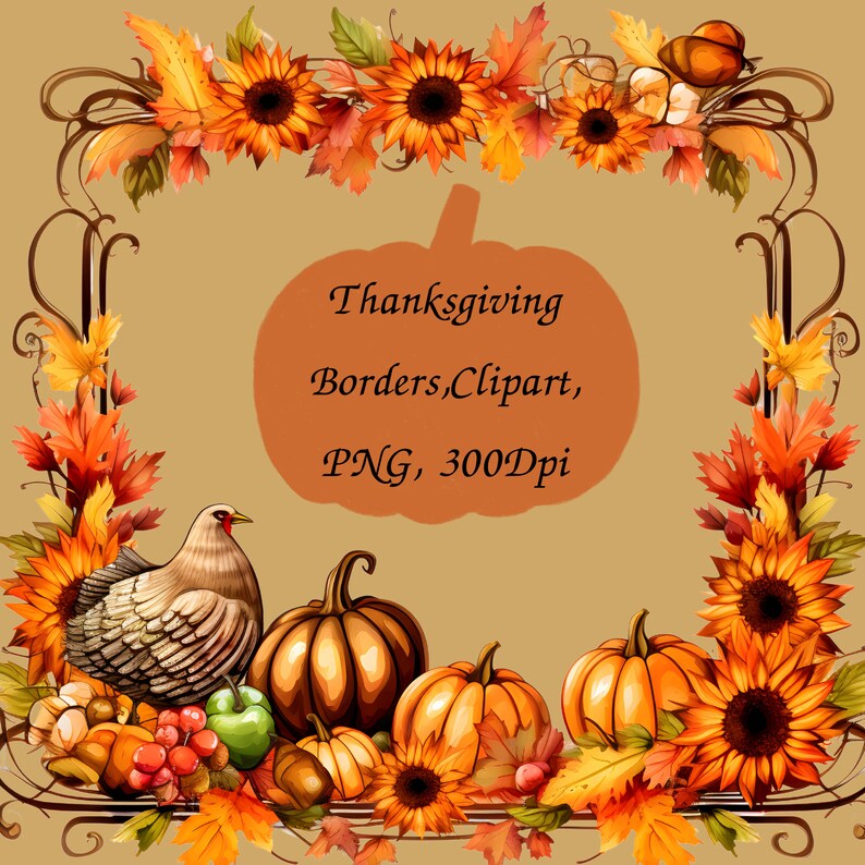 Thanksgiving Borders Clipart , 8 PNG Files, Transparent, - Etsy