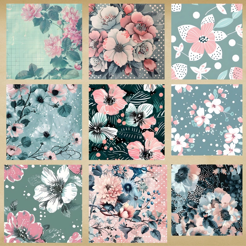 Vintage Flowers Digital Paper, Shabby Chic Digital Paper Pack, Pink ...