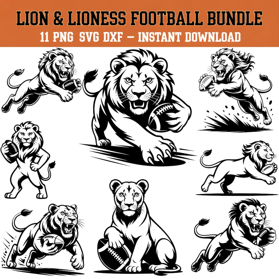 Lion & Lioness Football SVG Bundle: Sport Mascot Clipart (digital ...