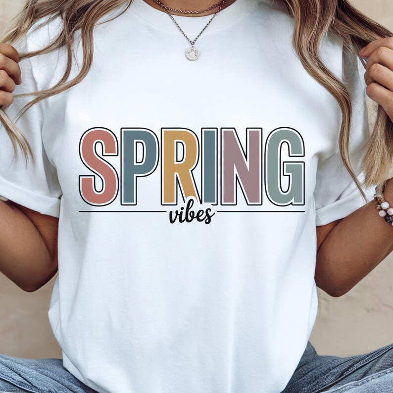Spring Vibes PNG: Retro Pastel Typography Shirt Design - Etsy UK