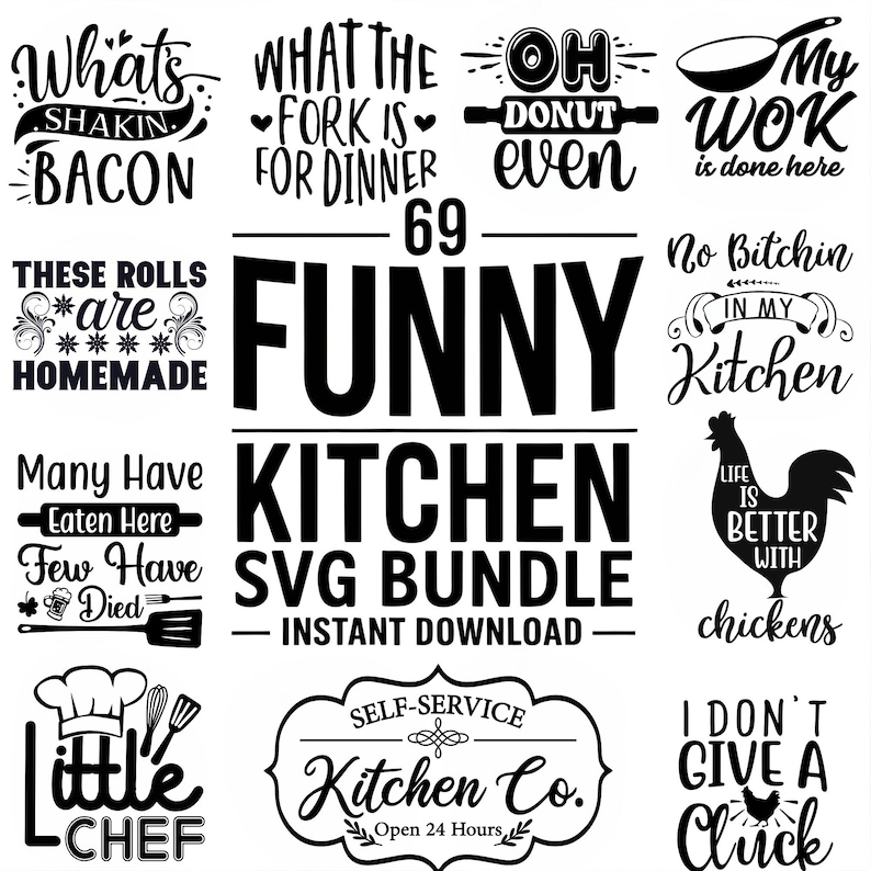 Funny Kitchen SVG Bundle: Cooking Quotes, Tea Towel Sayings (instant ...