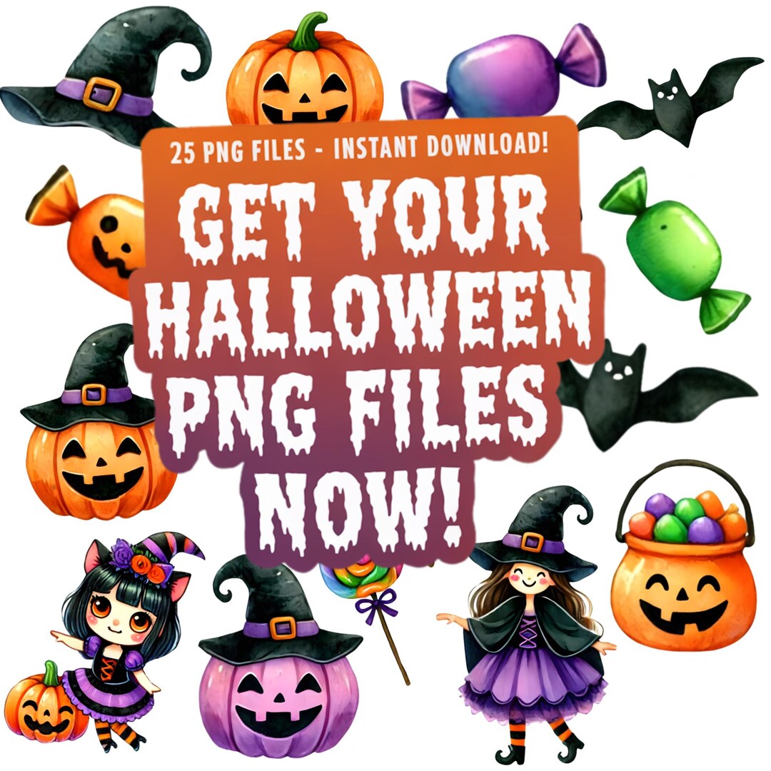Halloween Kids Clipart, Witch Cat Pumpkin PNG Art (digital Download) - Etsy