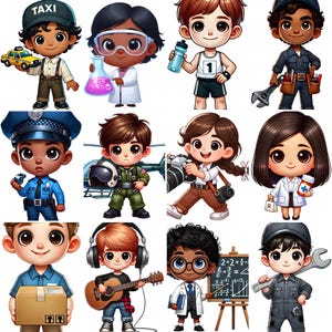 Kids Careers Clipart Bundle 44 PNG Cartoon Professions Graphics ...
