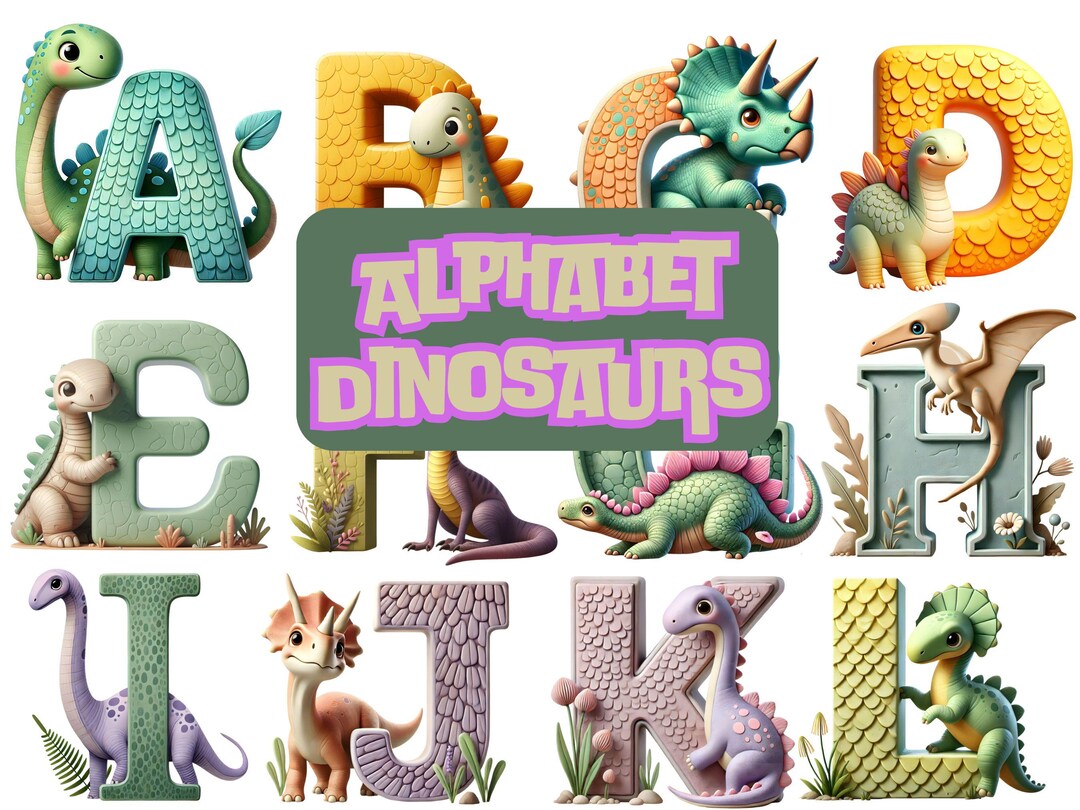 Dinosaur Alphabet Clipart: Dino Letter PNG Bundle (instant Download) - Etsy