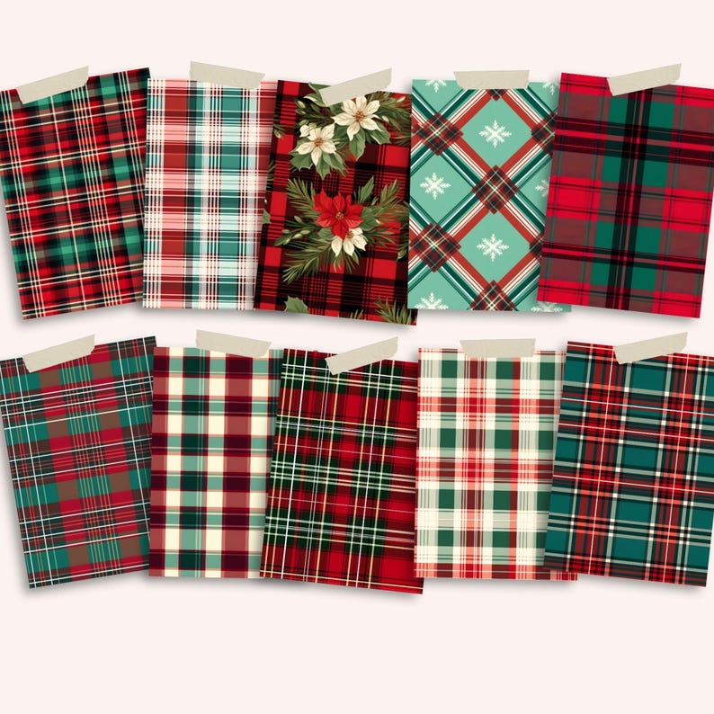 Christmas Plaid Digital Paper: Red Green Tartan Patterns (JPG ...