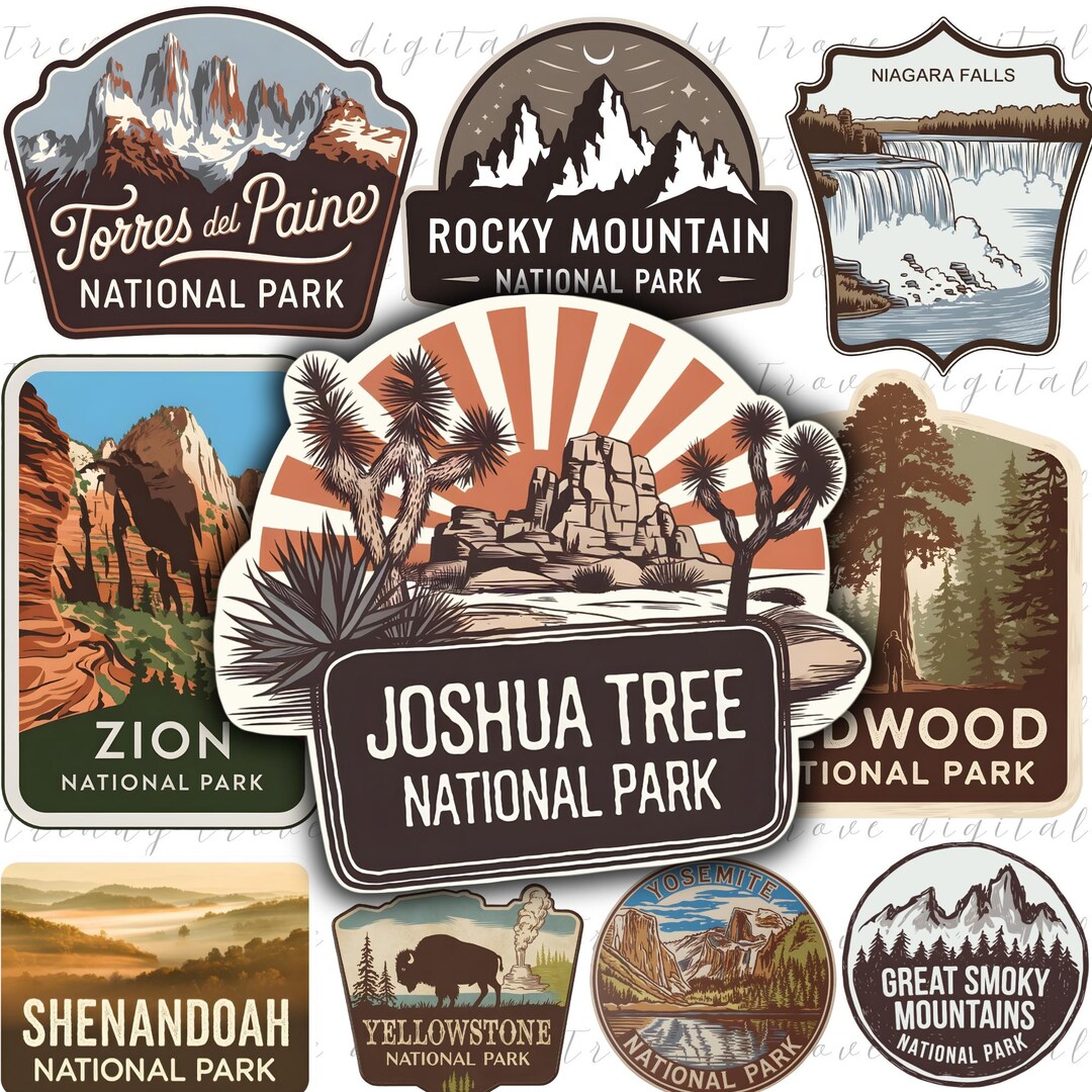 Vintage National Park Stickers PNG: Retro Travel Decals (digital ...