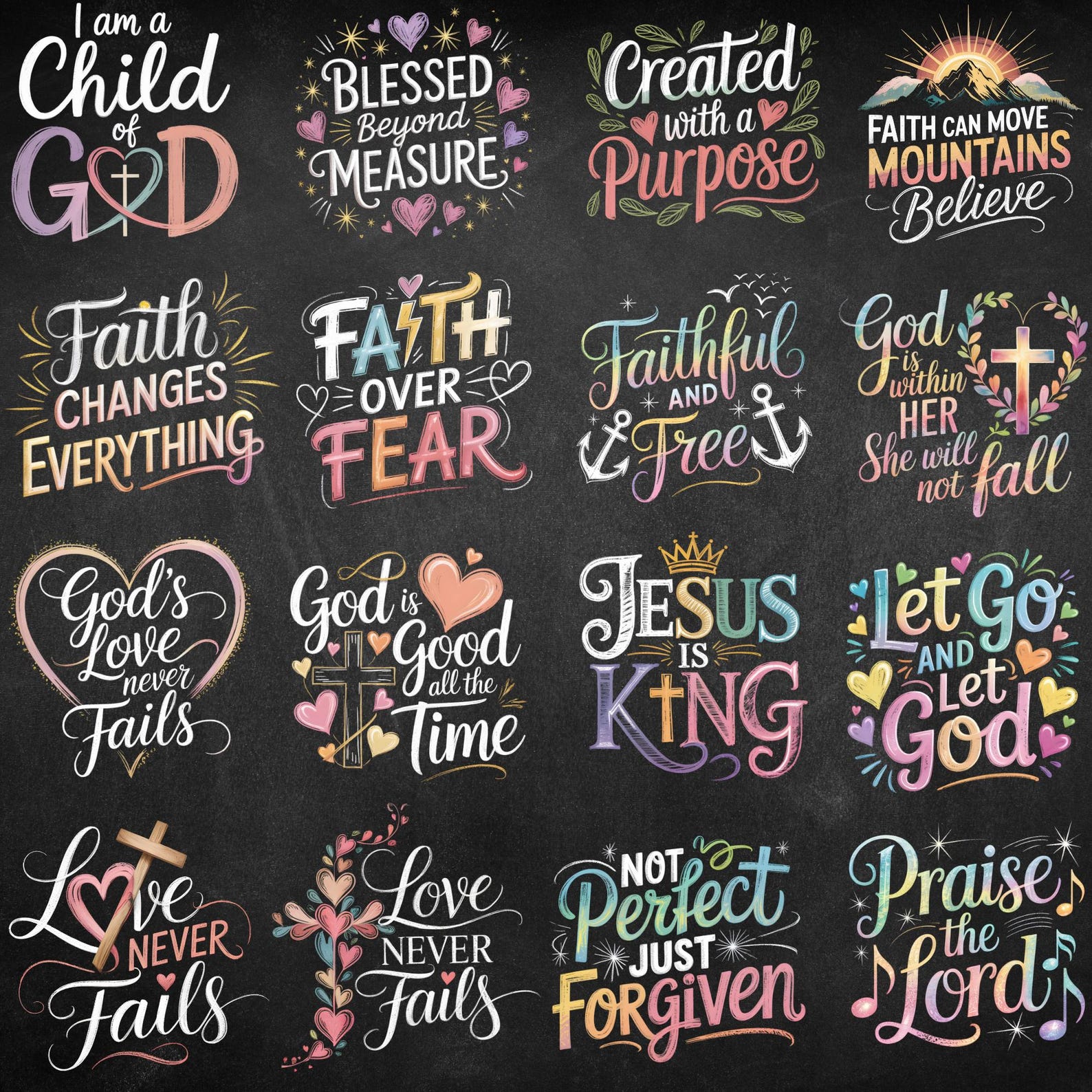 Christian Chalk Art PNG Bundle, Faith Quote Designs, Bible Verses ...