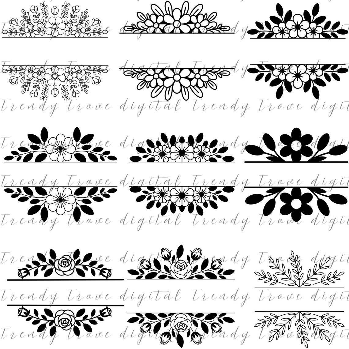 Floral Split Monogram SVG Bundle, 26 Botanical Name Frame Designs - Etsy