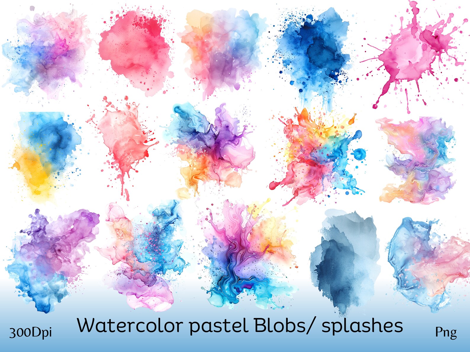 41 Pastel Watercolor Alcohol Ink Splash Clipart, Paint Splatter PNG ...