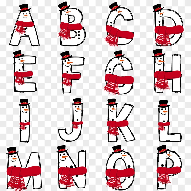 Snowman Alphabet Doodles, Uppercase and Lowercase, Fonts, Numbers, PNG ...