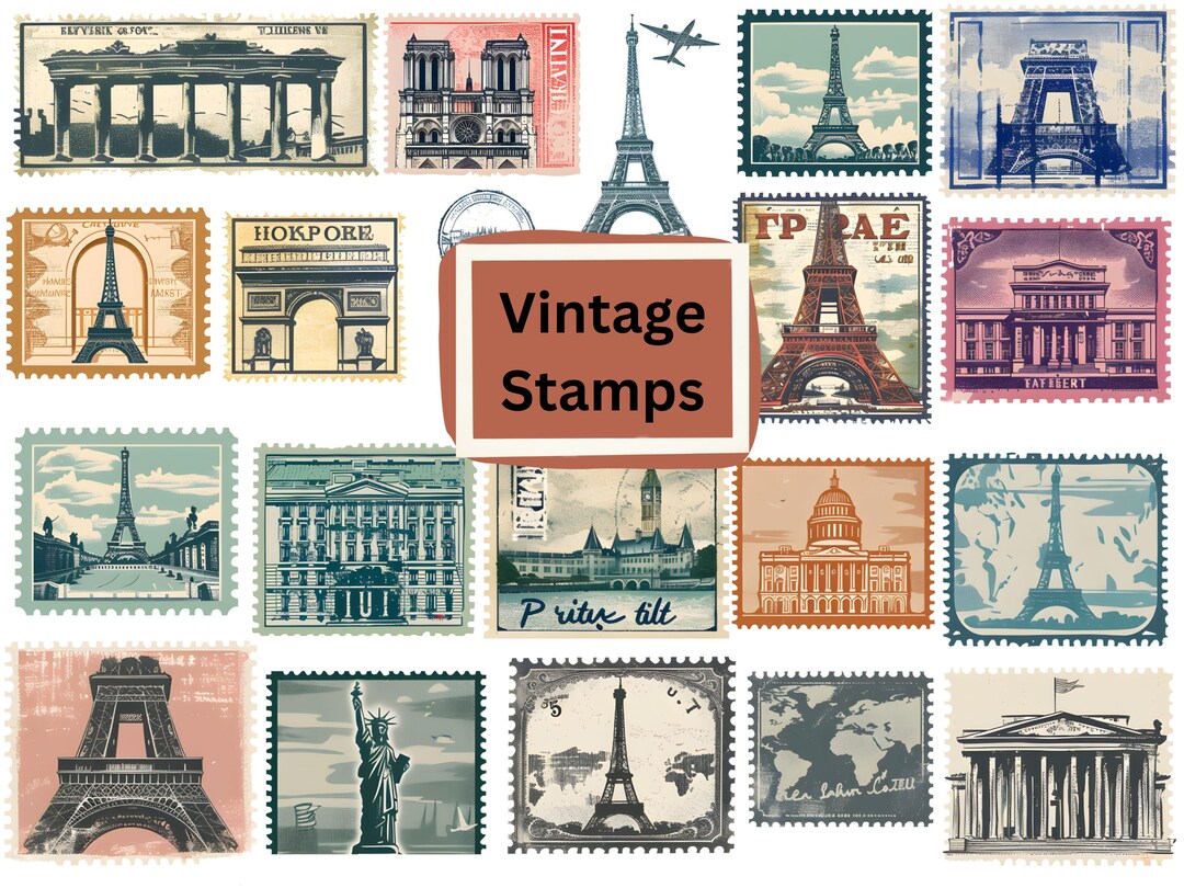 Vintage Stamps Clipart for Wedding Designs, Scrapbooking for Commercial ...